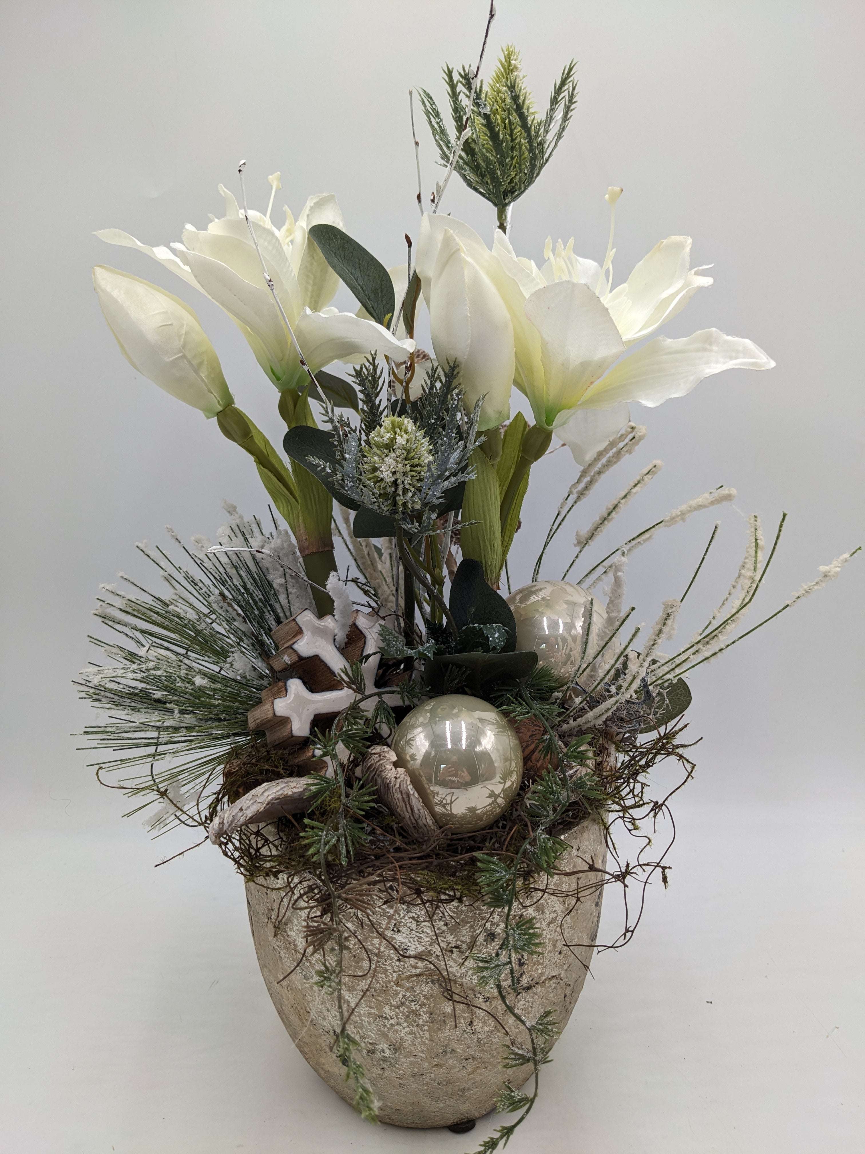 Blumengruß Weihnachtszeit Amaryllis Weiß Winterdeko Weiß Ilex